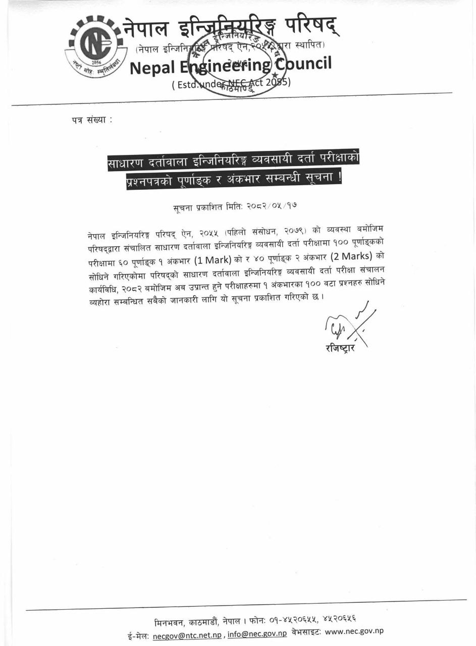 Civil Engineering: NEC Registration Examination - Edusanjal